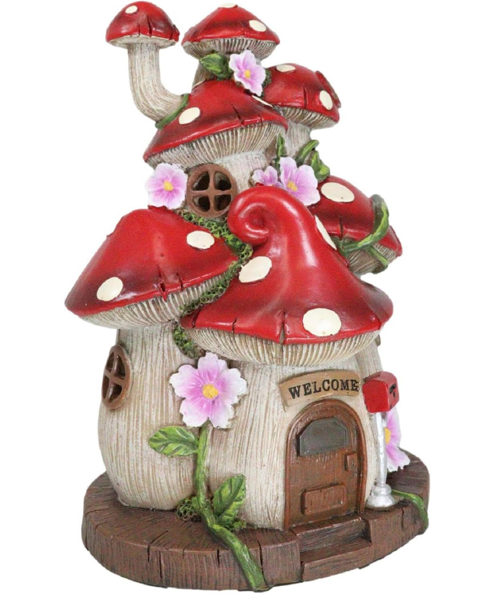 Trinx LED Light Up Enchanted Fairy Garden Toadstool Mushrooms Cottage House Figurine | Wayfair